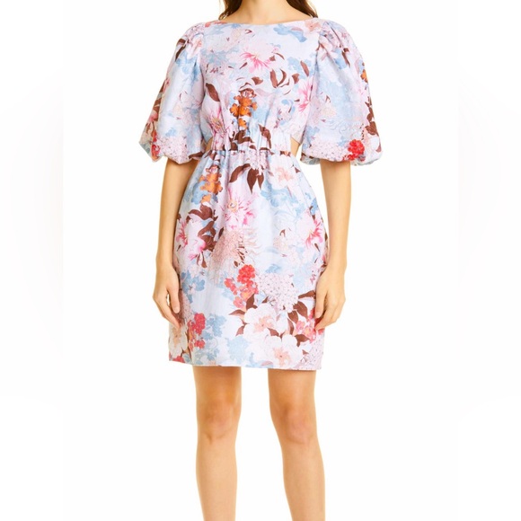 Cara Cara | Dresses | Cara Cara Bonnie Cutout Floral Puff Sleeve Linen ...